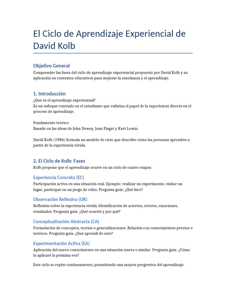 Ciclo de Kolb Presentacion | PDF | Aprendizaje | Pedagogía