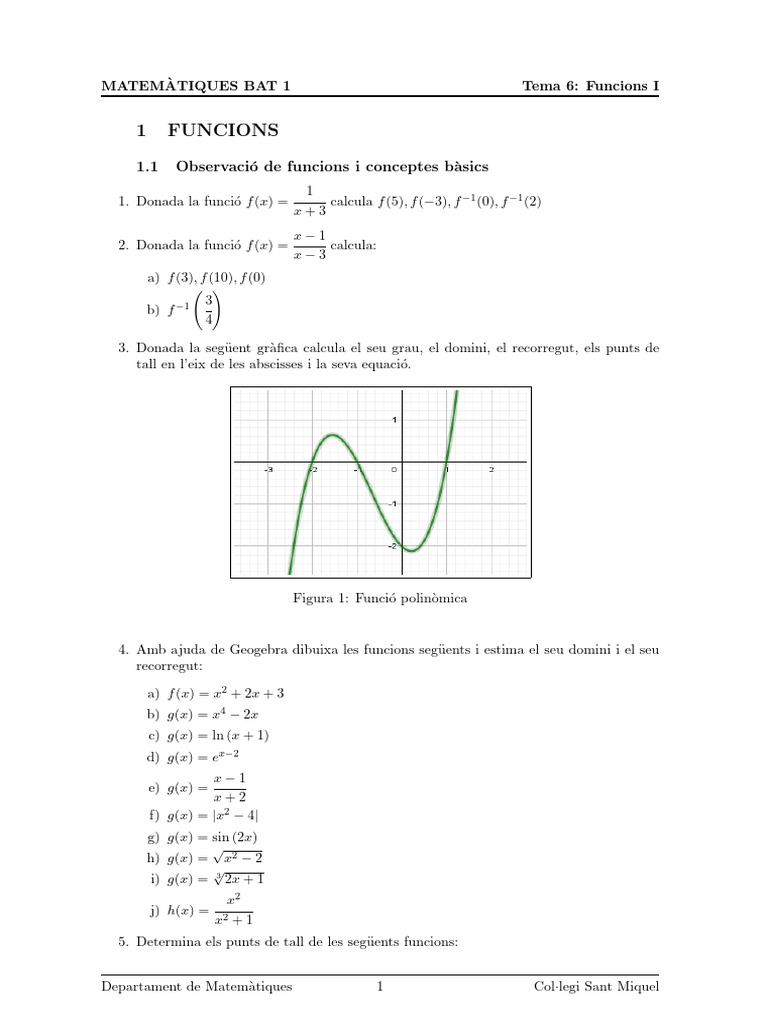 Exer Funcions I | PDF