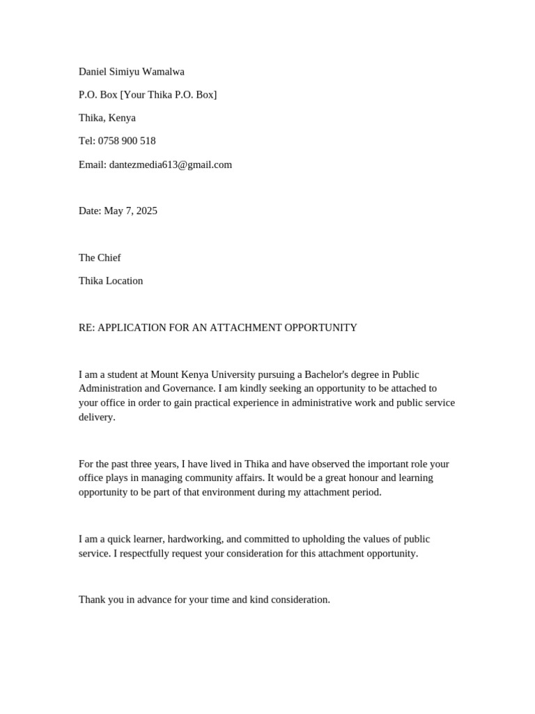 Attachment Cover Letter Chief Thika | PDF