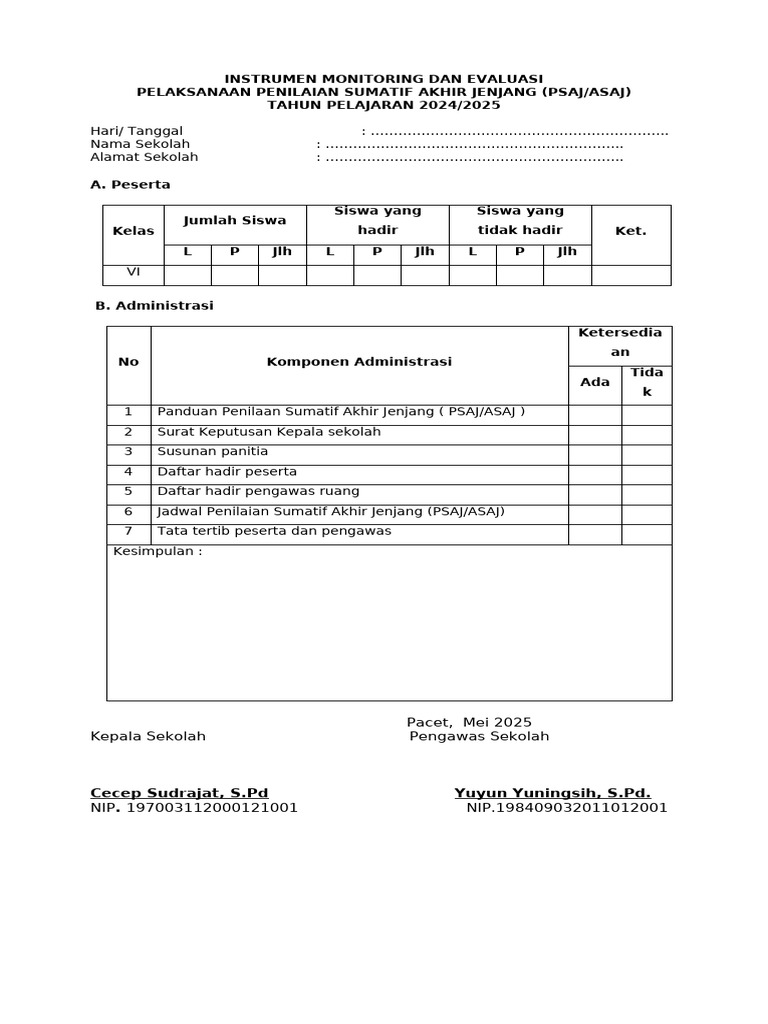Instrumen Monev Psaj 2025 | PDF