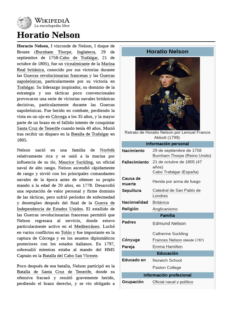 Nacimiento de Horatio Nelson en 1758 | PDF | Horacio Nelson, primer ...
