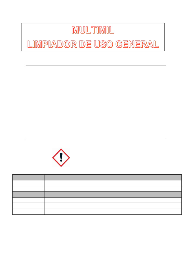 Hoja de Seguridad del Limpiador Multimil | PDF | Agua | Combustión