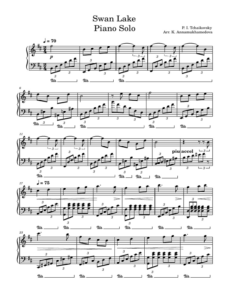 Swan Lake Piano Solo Sheet Music | PDF | Pyotr Ilyich Tchaikovsky ...