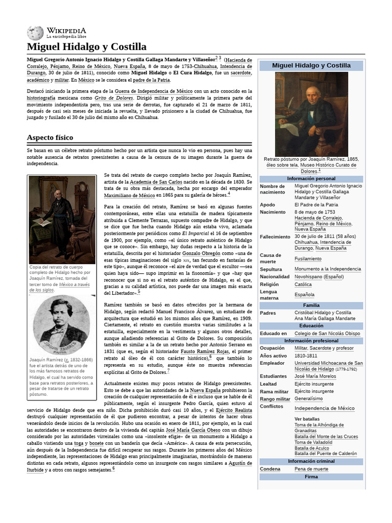 Miguel Hidalgo: Padre de la Patria | PDF | México colonial | Folklore ...