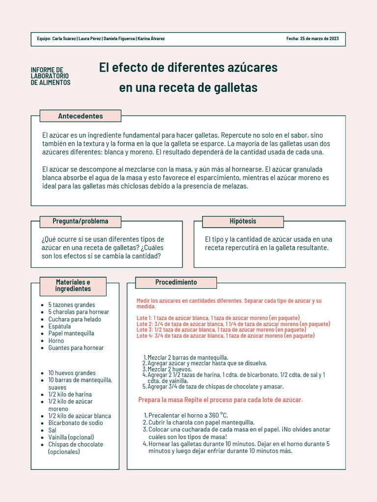Rosa Líneas Azúcar Laboratorio de Química Reporte PDF | PDF | Azúcar ...