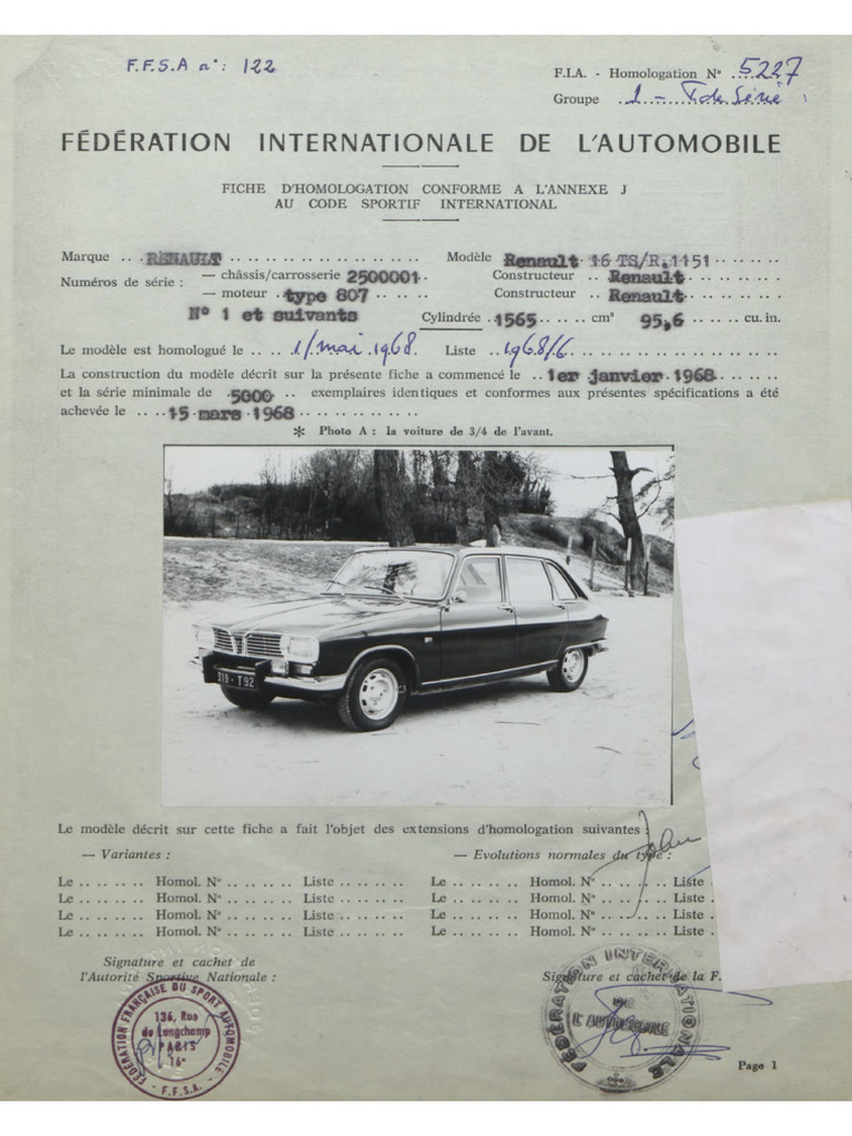 Homologation F.I.A. Renault A310 V6 | PDF | Technologie des véhicules ...