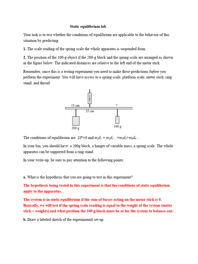 - Static Equilibrium Experiment | PDF | Force | Experiment
