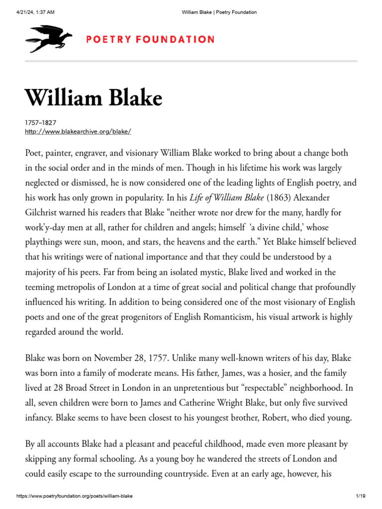 William Blake _ Poetry Foundation | PDF | William Blake