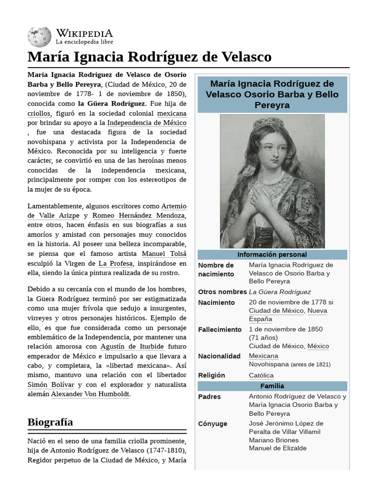 María Ignacia Rodríguez de Velasco | PDF | Folklore Mexicano | México