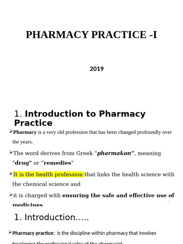 1.pharmacy Practice-Introduction (Autosaved) | PDF | Pharmacy | Prescription Drugs