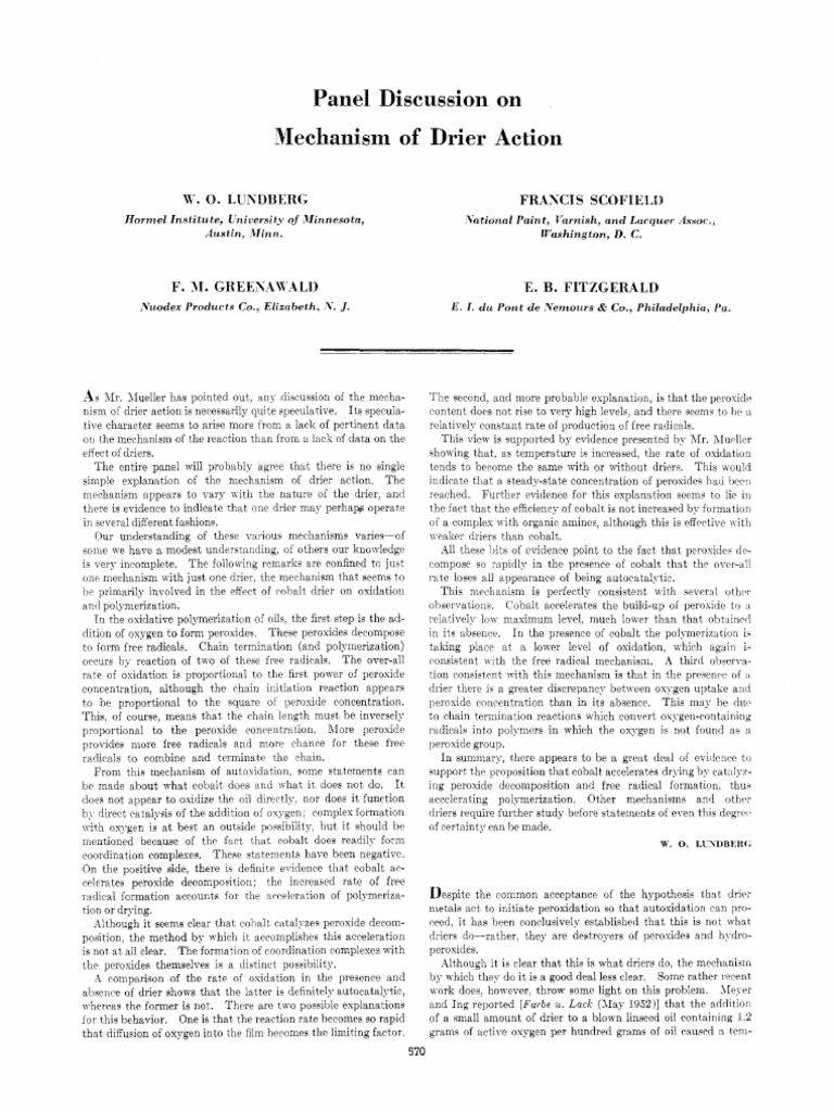 Panel Discussion On Mechanism Drier Action: 0 - Lukdberg Frascis ...