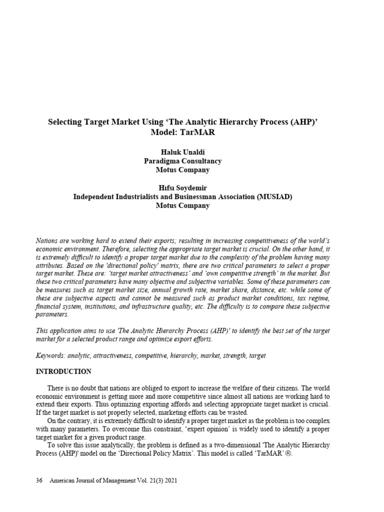 Target Market Selection Using AHP Model | PDF | Market (Economics ...
