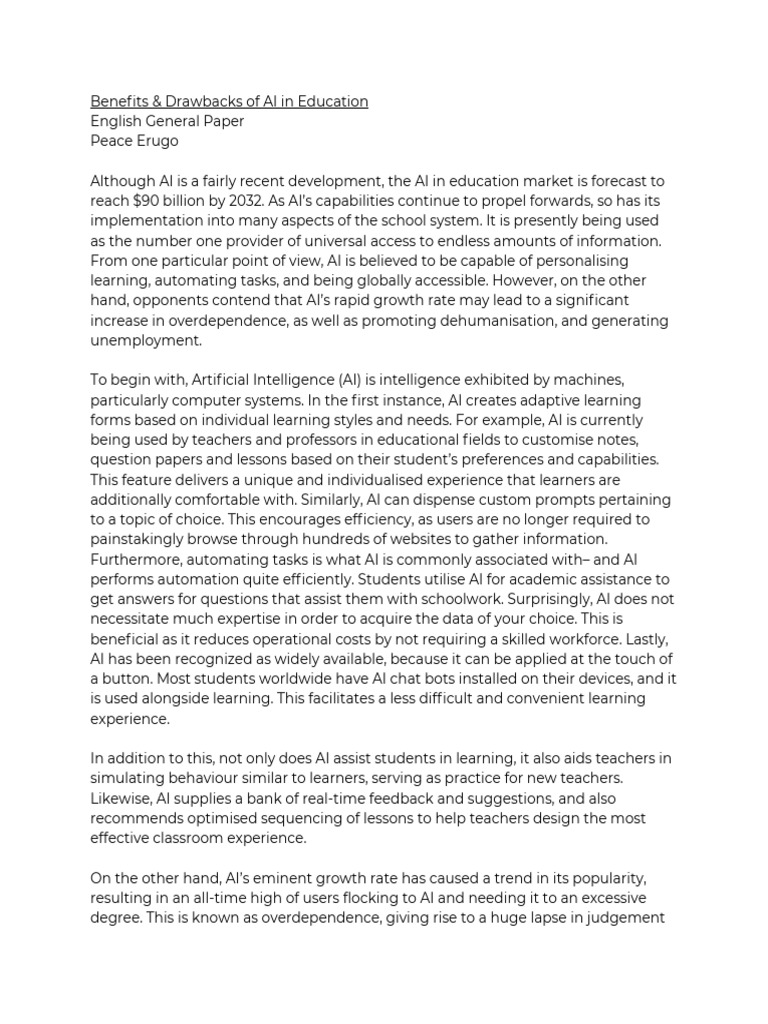 AI in Education: Pros and Cons | PDF | Artificial Intelligence ...