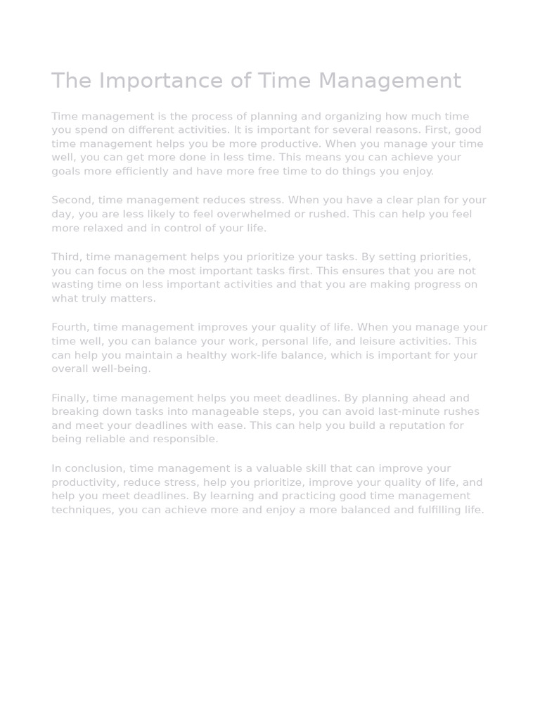 The Importance of Time Management! | PDF