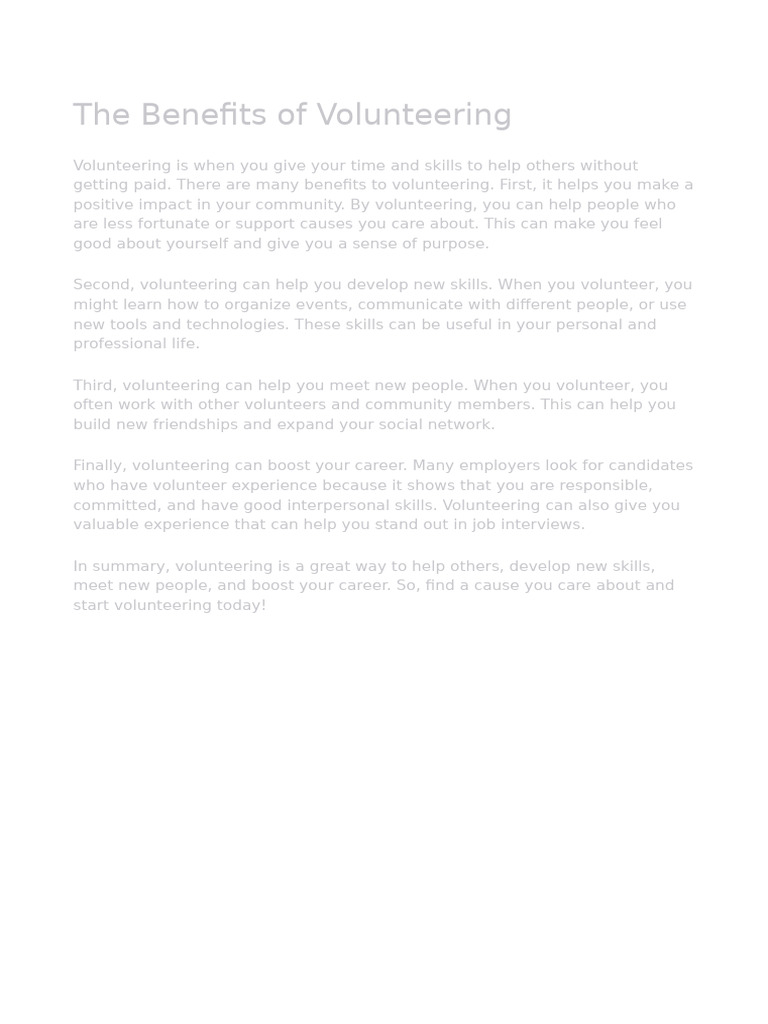 The Benefits of Volunteering | PDF