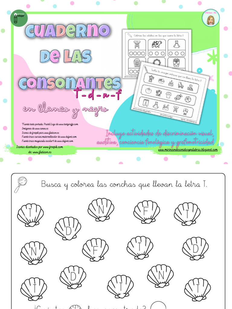Cuaderno Consonantes T-N-D-F en Blanco y Negro | PDF | Escritura ...