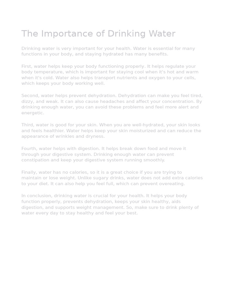 The Importance of Drinking Water | PDF