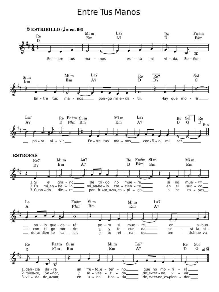 Letra de "Entre Tus Manos" | PDF