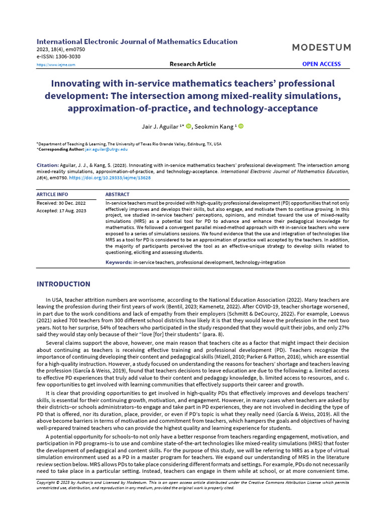Innovating With In-Service Mathematics Teachers' Professional Development - The Intersection ...
