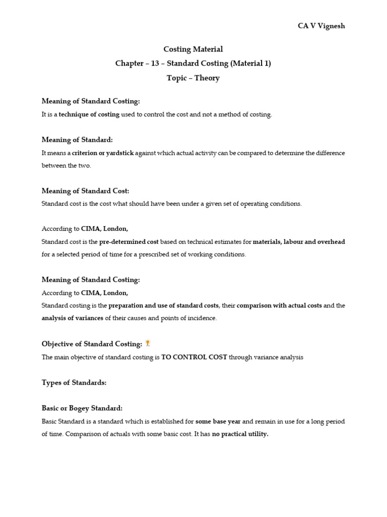 STD Costing - Mat 1 - Theory | PDF | Variance | Business