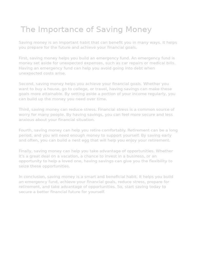 The Importance of Saving Money | PDF