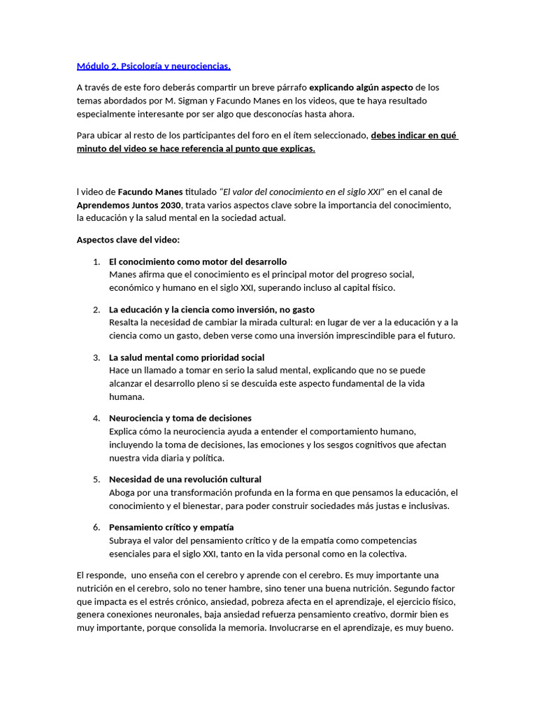 Módulo 2. Tarea Videos | PDF | Aprendizaje | Pensamiento