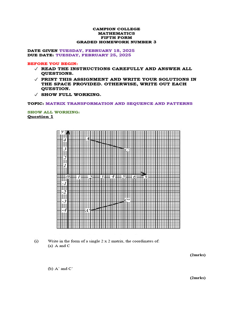 Homework 3 - Matrix Transformations and Sequence and Pattern-1 | PDF ...