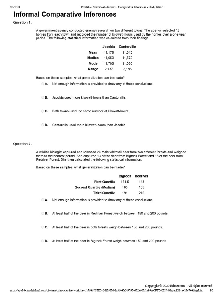 7.SP.4_Informal Comparative Inferences_10Q | PDF | Quartile | Median