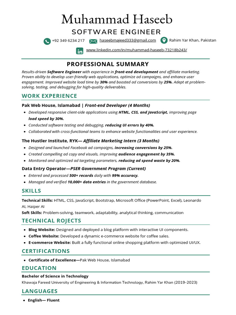 Muhammad Haseeb Resume | PDF