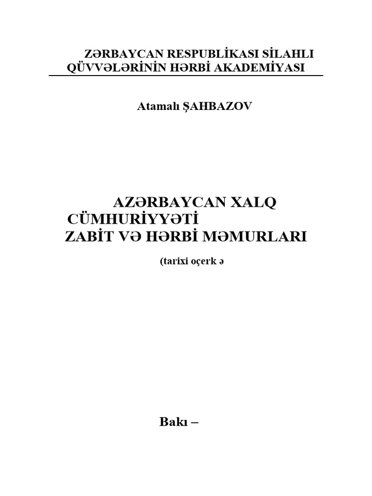 Azerbaycan Xalq Cumhuriyyeti Ordusunun Zabit Ve Herbi Memurlari | PDF