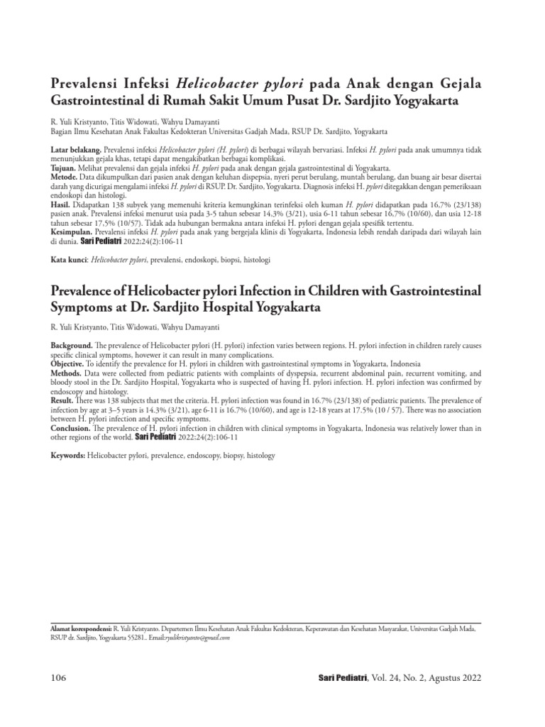Prevalensi Infeksi Helicobacter Pylori p | PDF