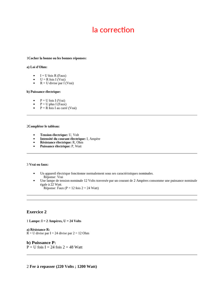 Fonctionnement des appareils électriques | PDF
