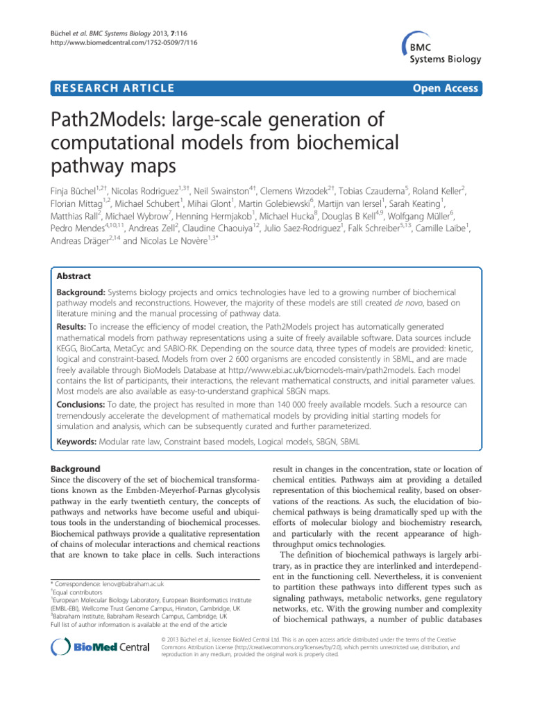 Path2Models: Large-Scale Generation of Computational Models From Biochemical Pathway Maps | PDF ...