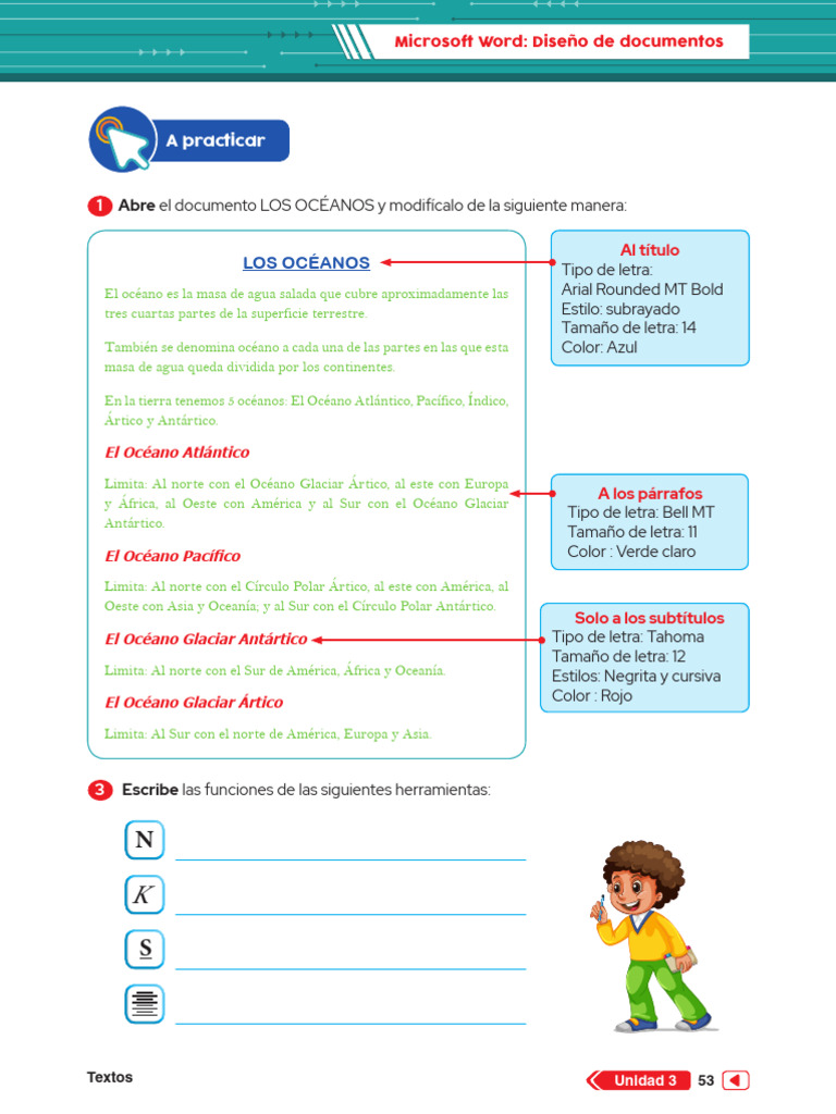 Los Océanos: A Practicar | PDF | Océanos | Microsoft