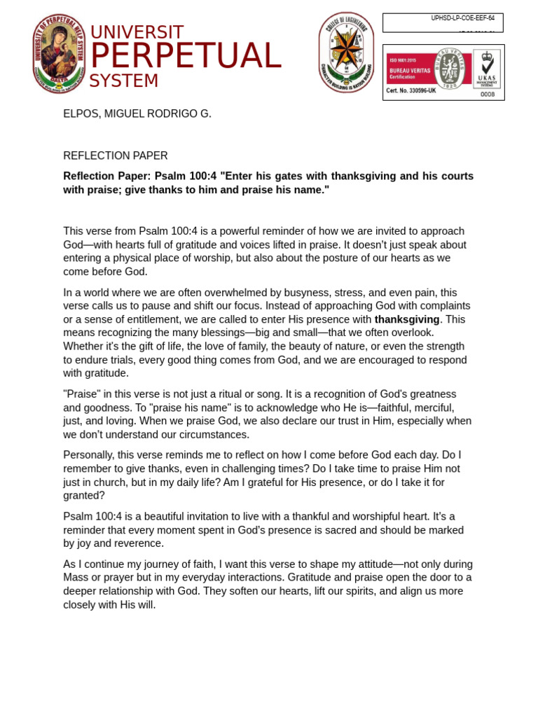 Elpos - Finals Reflection Paper - Recolection - Key Takeaway | PDF