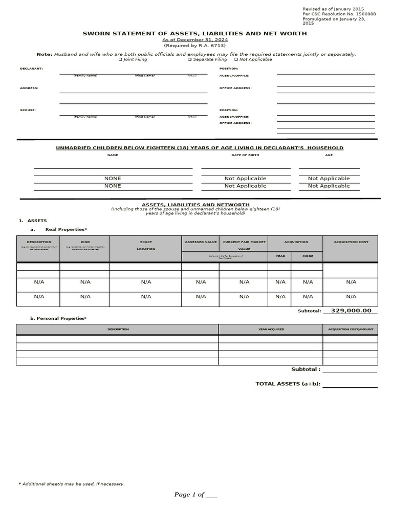 SALN Form - 2-1 Dated 2015 | PDF | Net Worth
