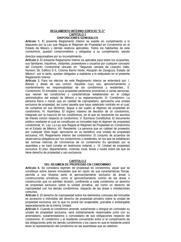 REGLAMENTO INTERNO EDIFICIO | PDF | Condominio | Ley común