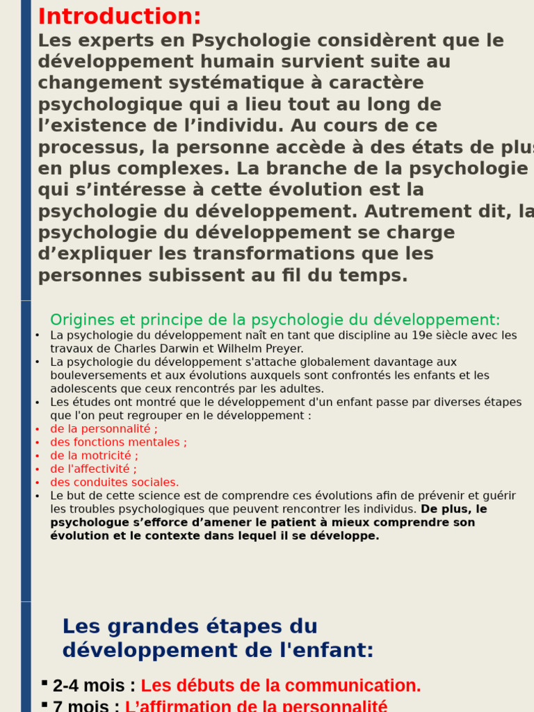 dev psy | PDF | Psychologie du développement | Psychologie