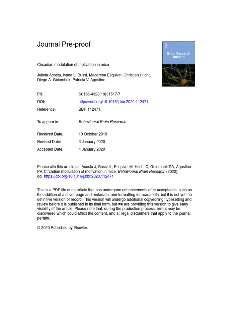 Acosta Et Al. - 2020 - Circadian Modulation of Motivation in Mice | PDF ...