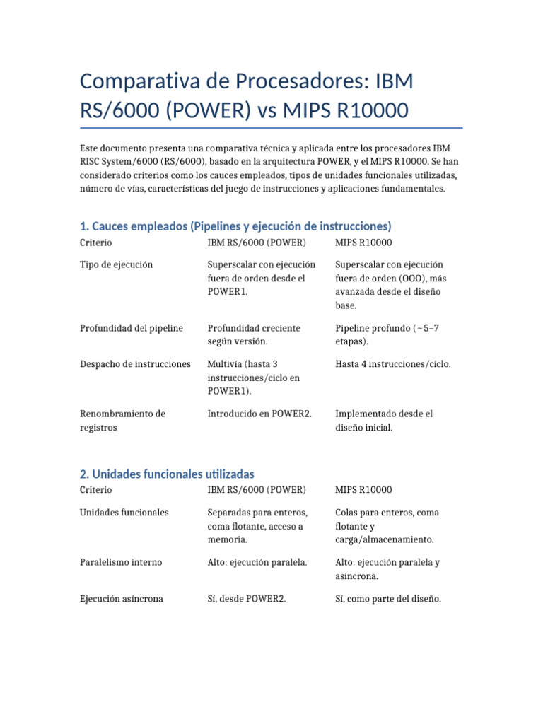 Comparativa RS6000 vs MIPS R10000 | PDF | Unidad Central de ...