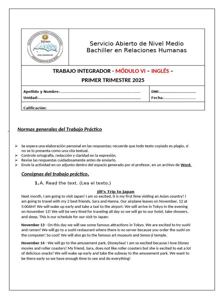 Ti Mod - VI Inglés 1er Trim 2025 Terminado | PDF