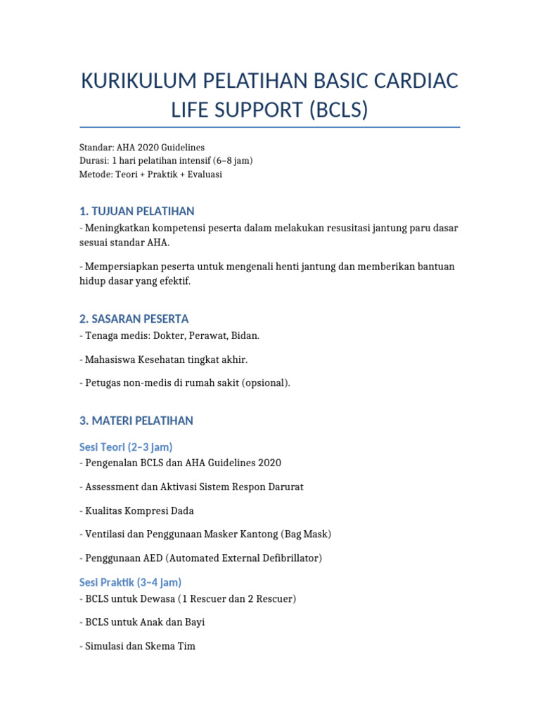 Kurikulum Pelatihan BCLS AHA 2020 | PDF