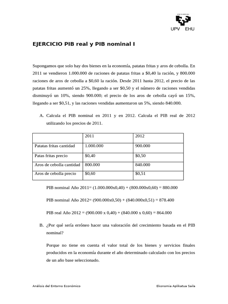 Ejercicio PIB Real y PIB Nominal I | PDF