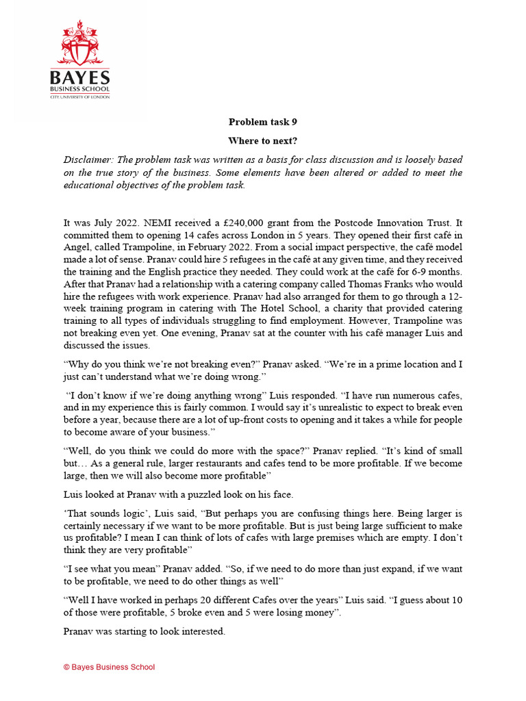 Problem Task 9 - 2023 - Final For Moodle | PDF | Supermarket | Outsourcing