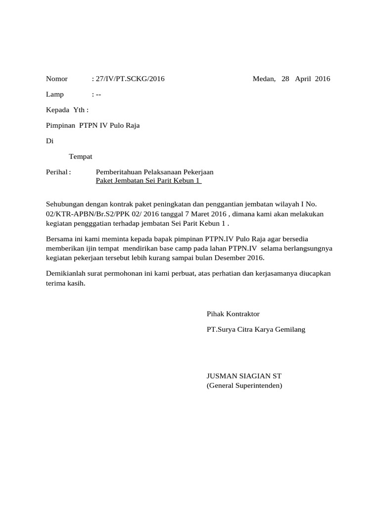 Surat Permohonan PTPN IV Dan Aek Loba | PDF