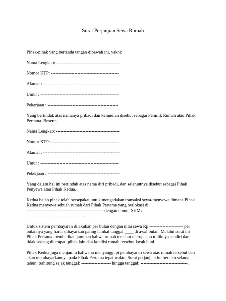 Surat Perjanjian Sewa Rumah | PDF