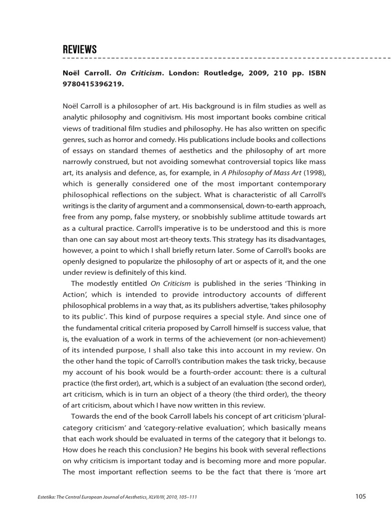 REVIEW - Noel - Carroll - On - Criticism | PDF | Aesthetics | Evaluation