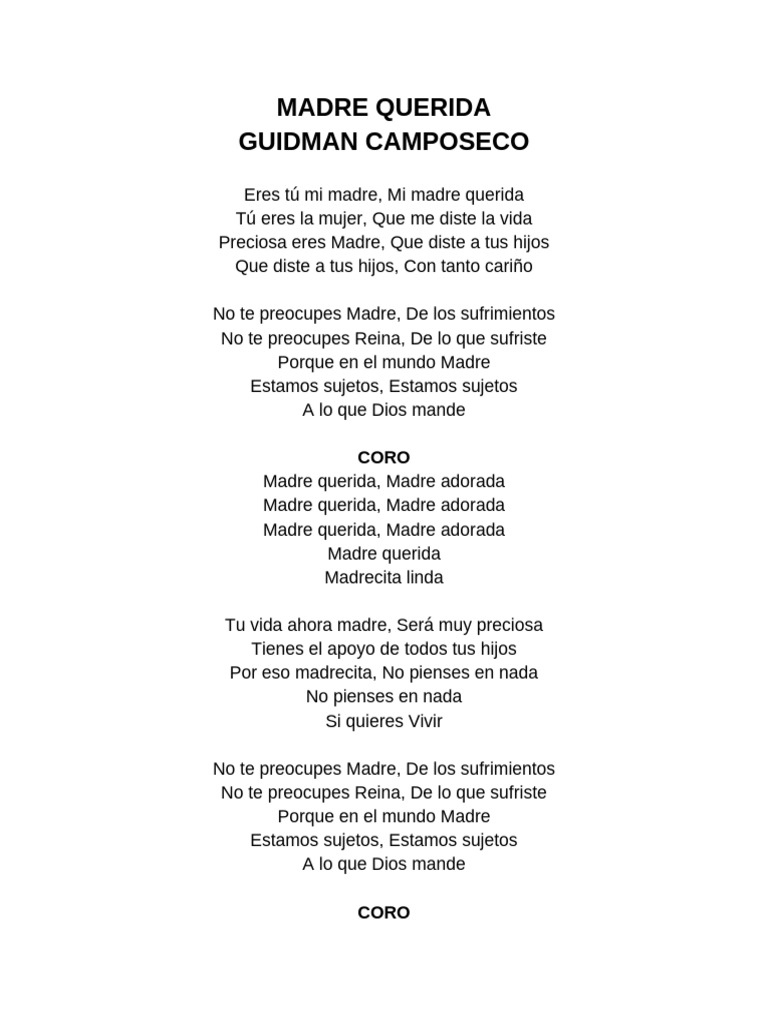 Madre Querida Letra Guidman Camposeco | PDF