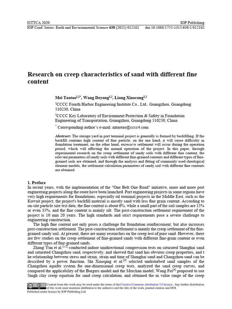 Research On Creep Characterist | PDF | Creep (Deformation) | Sand