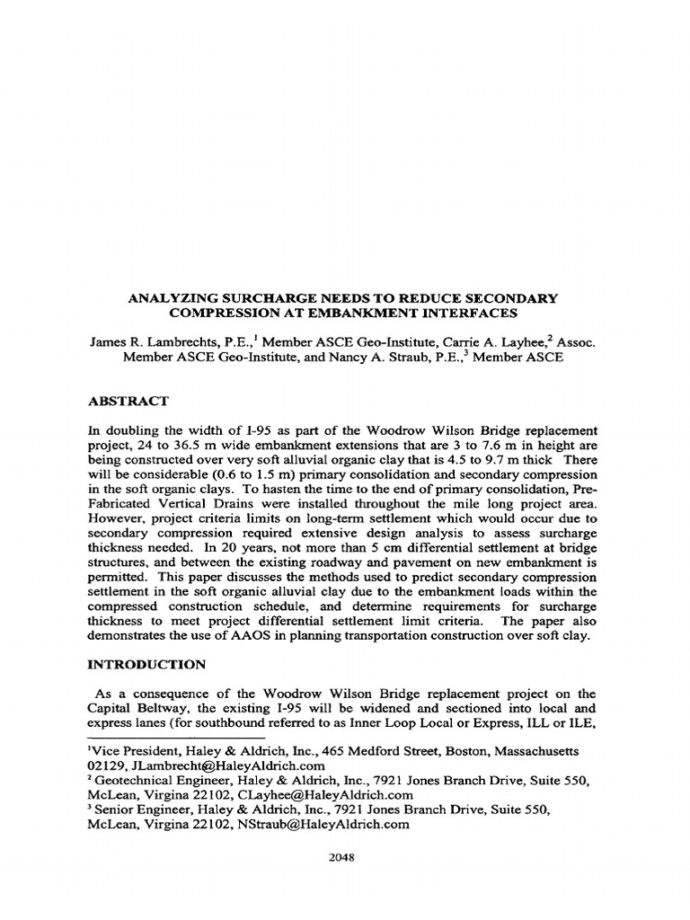 Analyzing Surcharge Needs To Reduce Secondary Compression at Embankment Interfaces | PDF